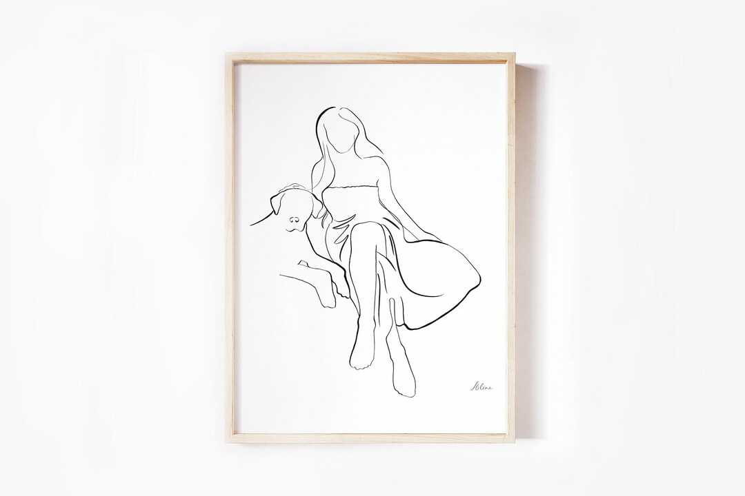 Dog Mom Line Drawing, Glam Dog Lady Art, Simple Abstract Wall Art ...