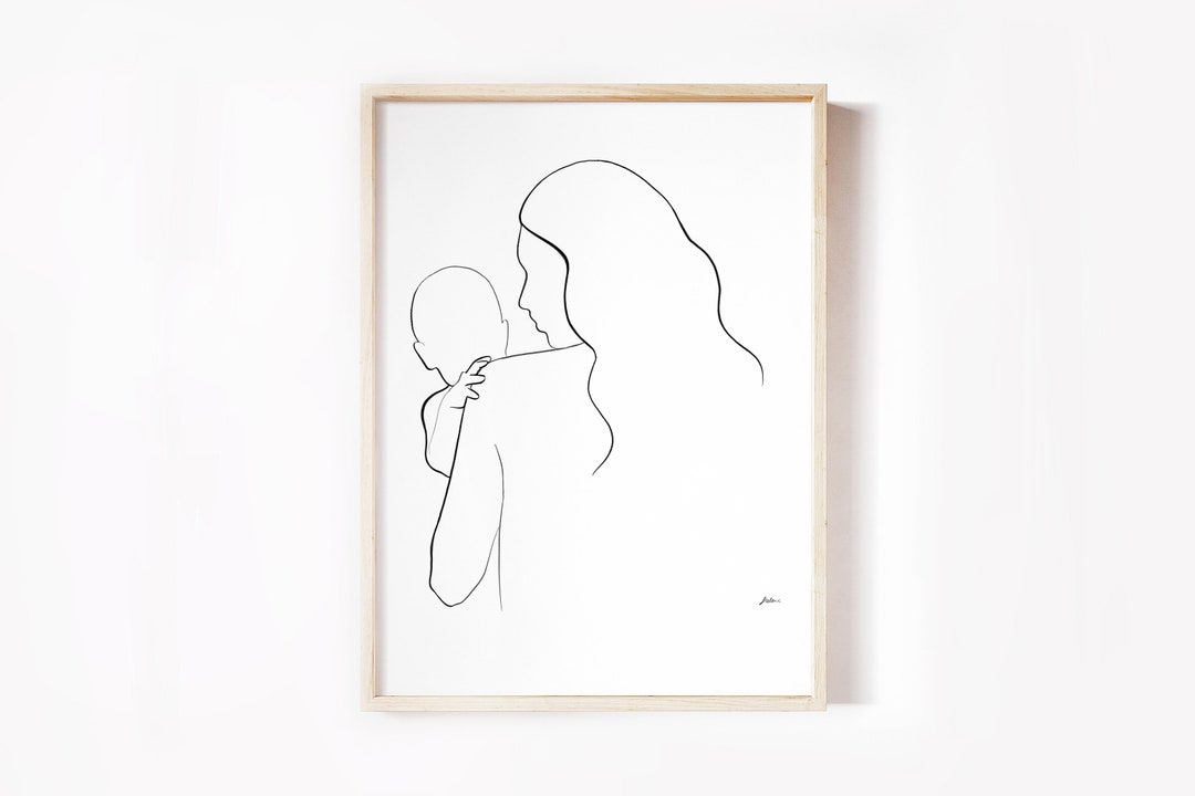 New Mother and Baby Wall Art Print, New Mum and Baby Line Drawing, Cozy ...