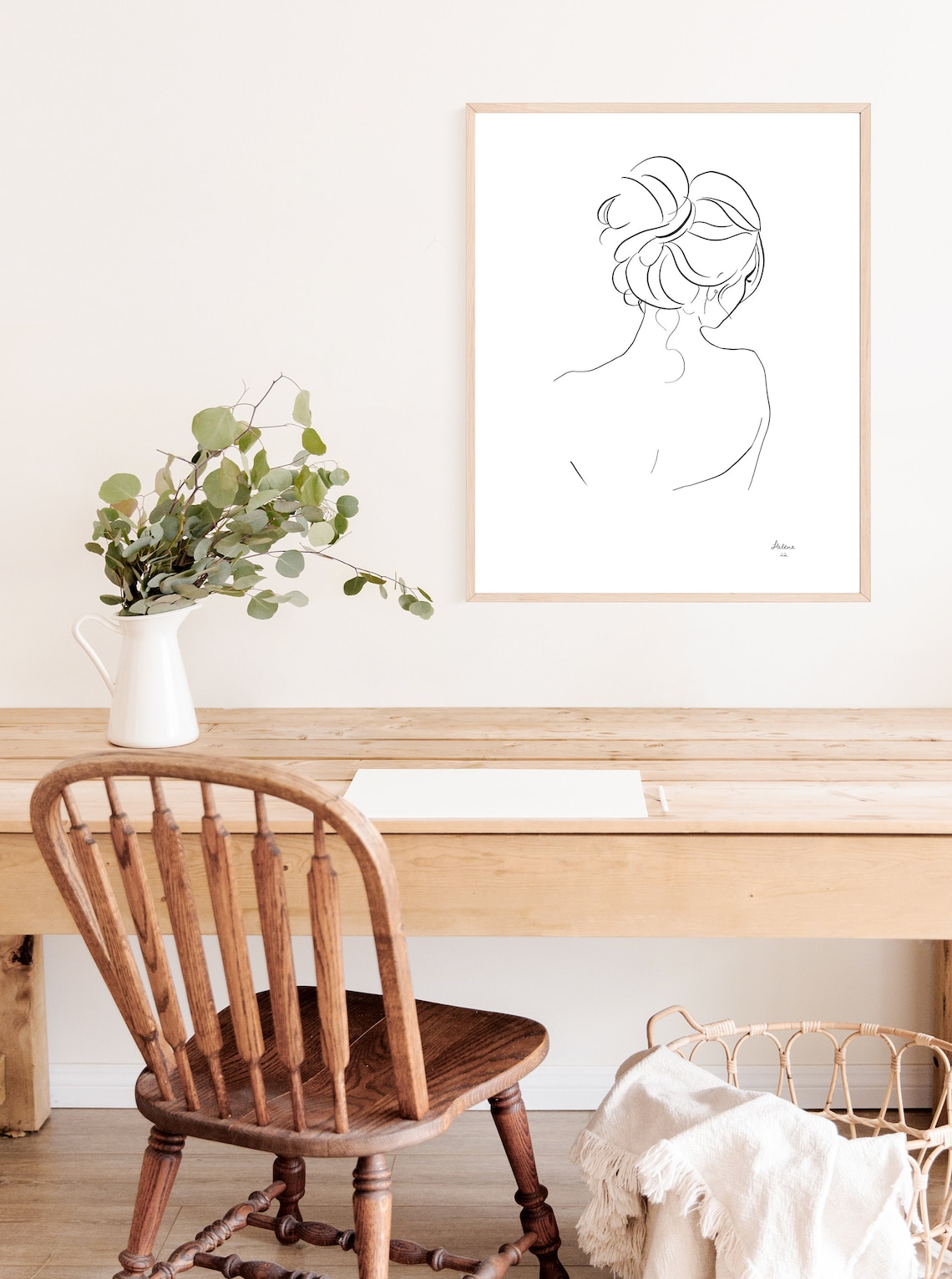Bathroom Woman Line Art Print Pretty Woman in Bathrobe Hair - Etsy
