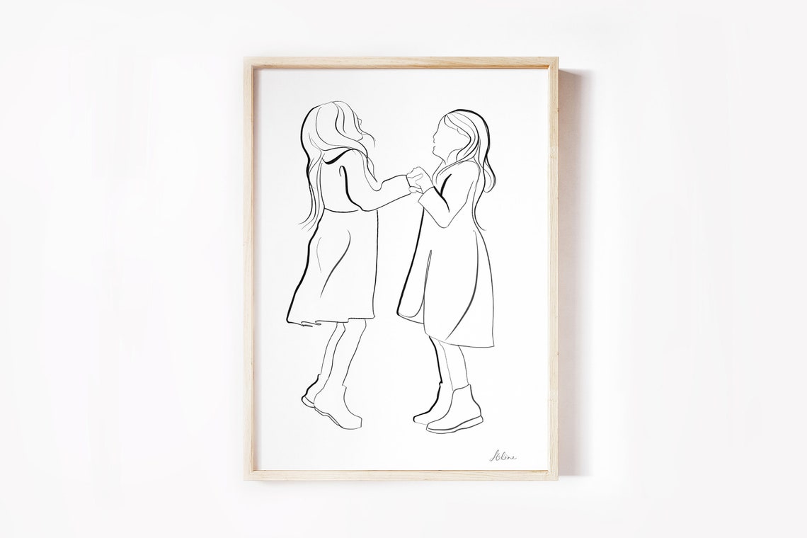 Sisters Line Art Print Sister Gift Family Wall Art Mothers - Etsy