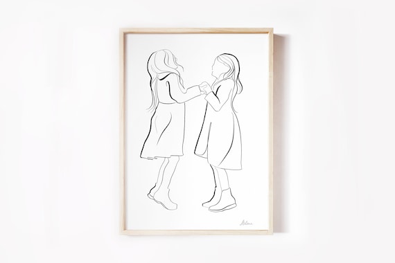 Sisters Line Art Print Sister Gift Family Wall Art Mothers - Etsy