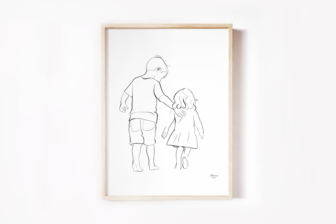 Big Brother Little Sister Line Art Print Brother and Sister - Etsy