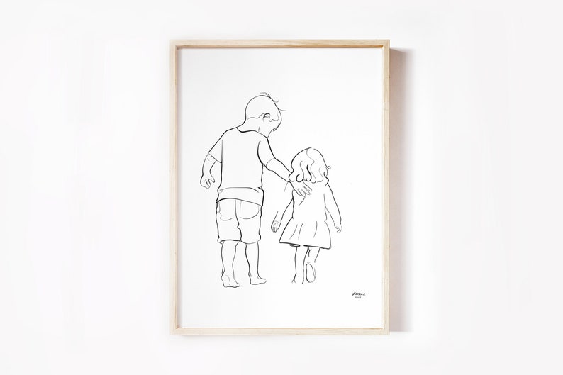 Big Brother Little Sister Line Art Print Brother and Sister - Etsy
