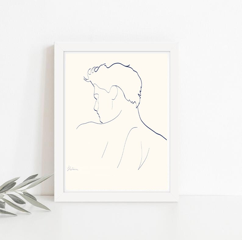 Male Line Drawing Portrait Gay Art Masculine Prints Gift | Etsy