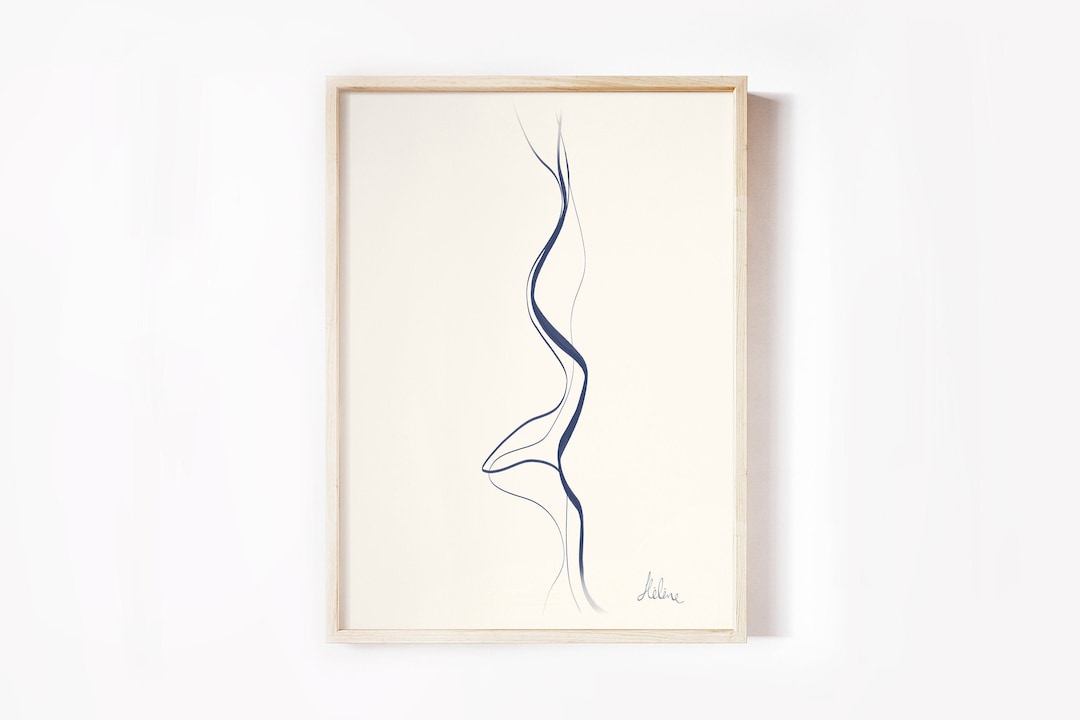 Abstract Couple Line Art, Romantic Kiss, One Line Drawing, Love Print ...