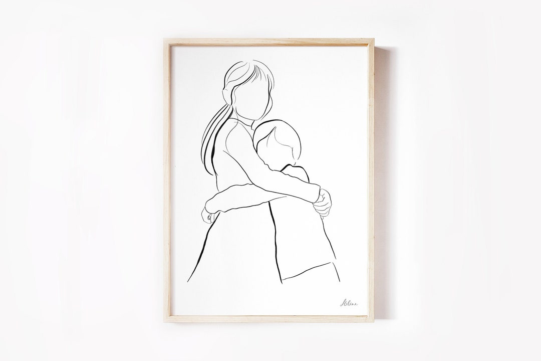Big Sister Little Brother Line Art Print, Sister Gift, Family Wall Art ...