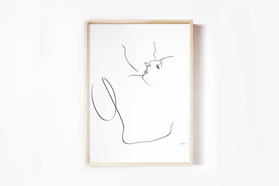 Abstract Couple Line Art Romantic Kiss One Line Drawing | Etsy