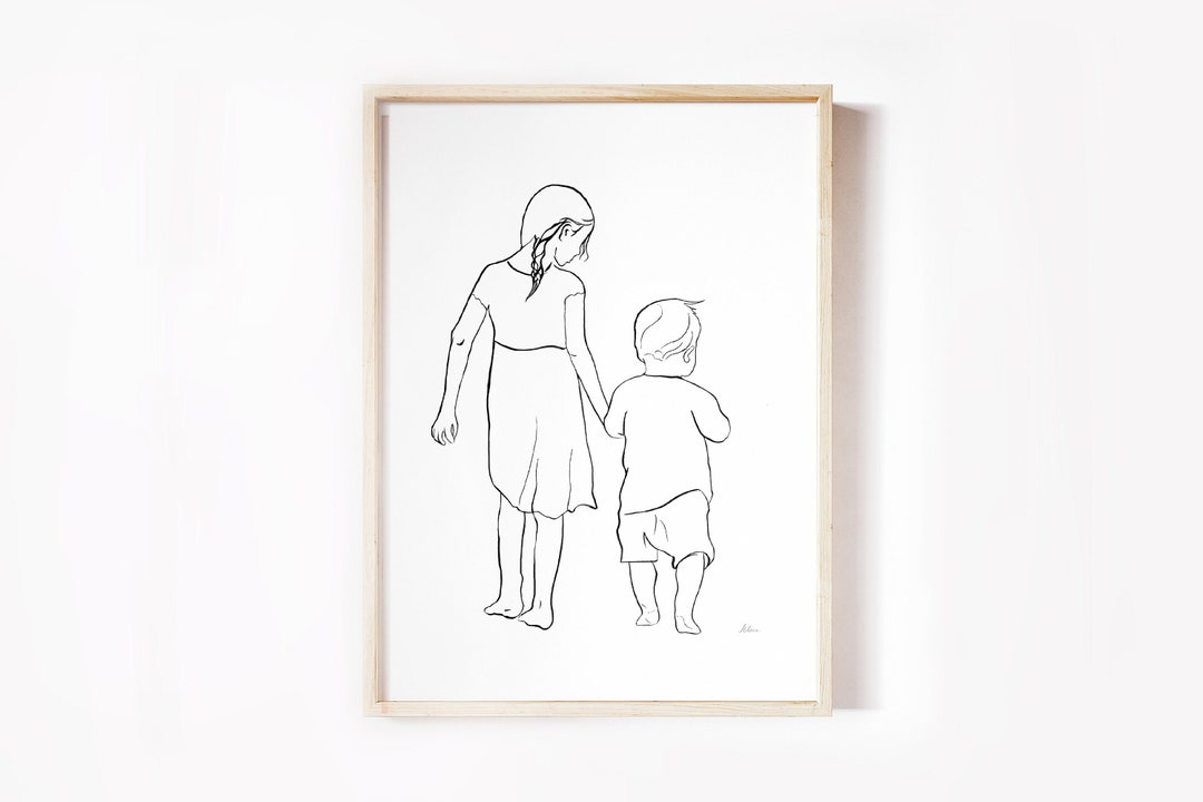 Big Sister Little Brother Line Art Print Brothers Gift - Etsy