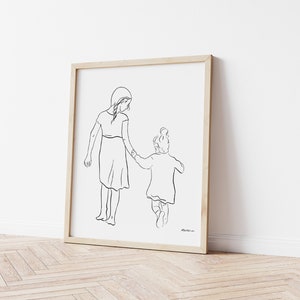 Big Sister Little Sister Line Art Print, Sisters Gift, Family Wall Art ...