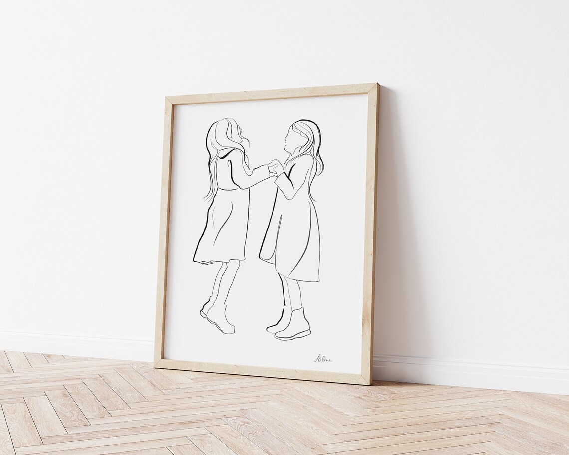 Sisters Line Art Print Sister gift Family Wall Art Mothers | Etsy