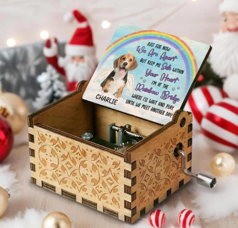Rainbow Bridge Pet Memorial, Personalized Dog Photo Music Box, Custom ...