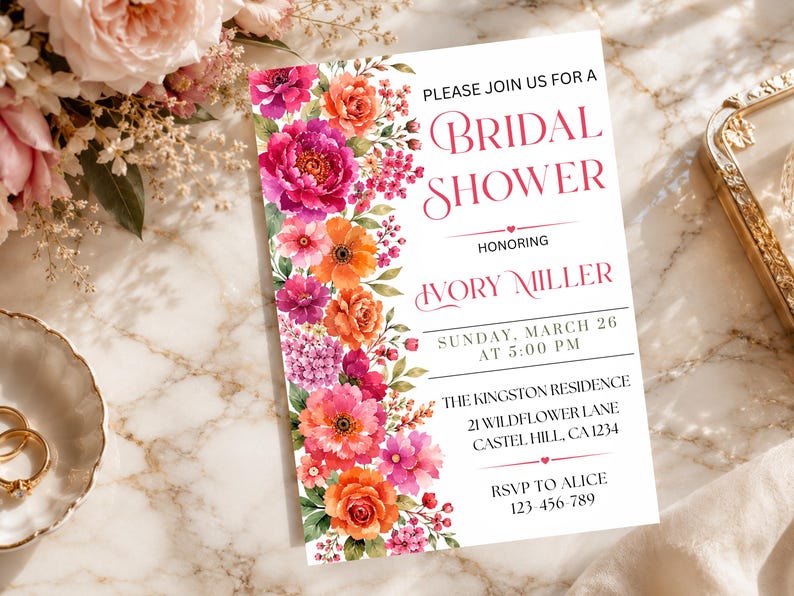 Citrus Bridal Shower Invitation, Pink Orange Bridal Shower, Bright ...