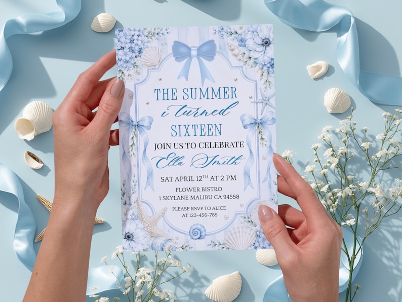 The Summer I Turned Sixteen Invitation, Coastal Birthday Invite, Any ...