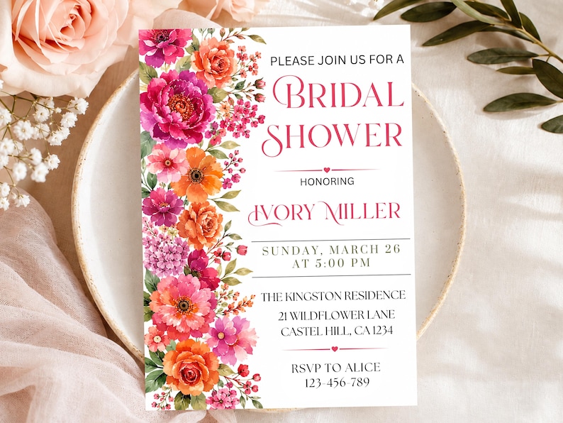 Citrus Bridal Shower Invitation, Pink Orange Bridal Shower, Bright ...