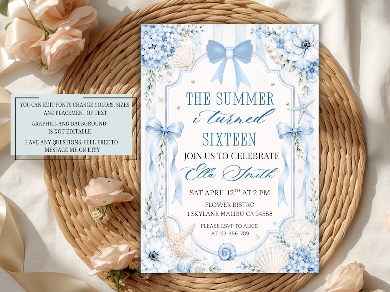 The Summer I Turned Sixteen Invitation, Coastal Birthday Invite, Any ...
