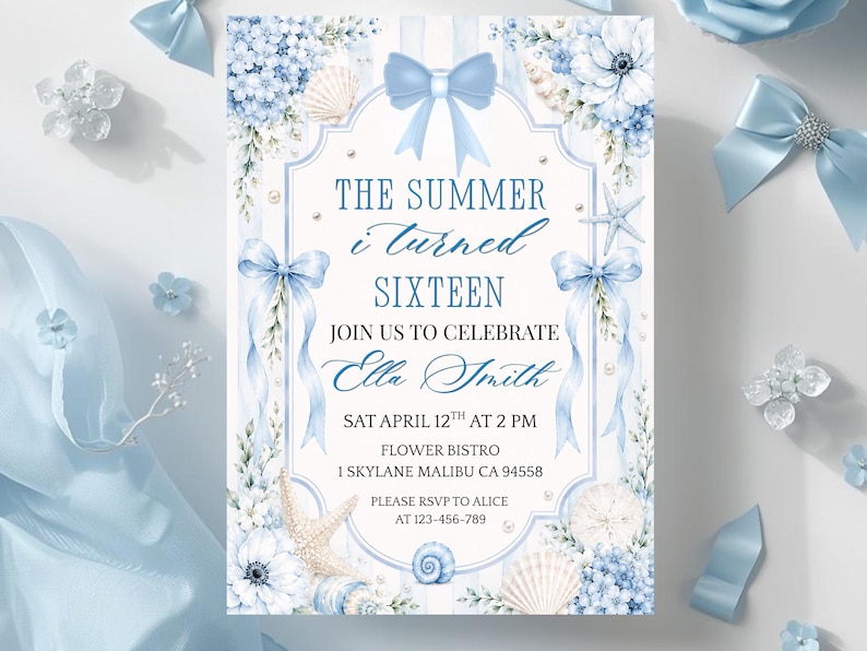 The Summer I Turned Sixteen Invitation, Coastal Birthday Invite, Any ...