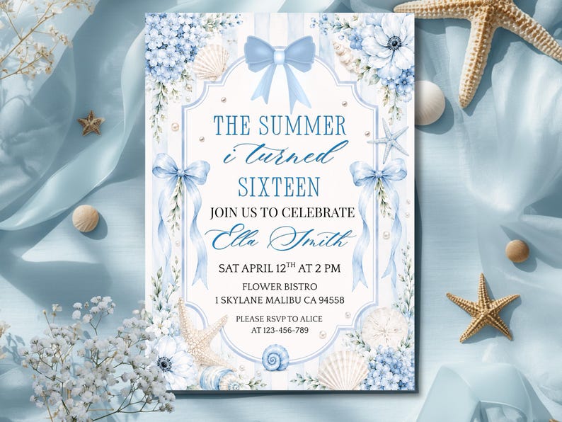 The Summer I Turned Sixteen Invitation, Coastal Birthday Invite, Any ...