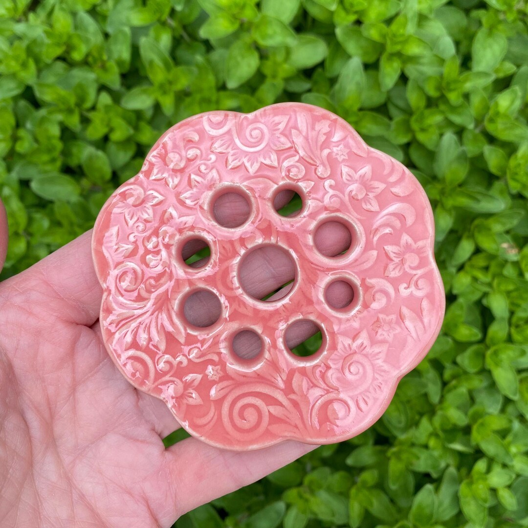 Pink Embossed Flower Arranging Frog - Flower Arranging - Etsy