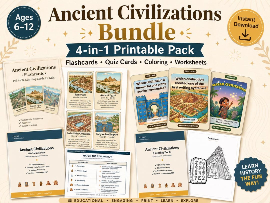 Ancient Civilizations Bundle for Kids, History Printables, Flashcards ...