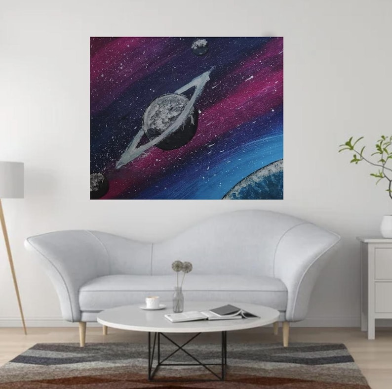 Original Painting of the Saturn Galaxy, Space Canvas Art, Purple-blue ...