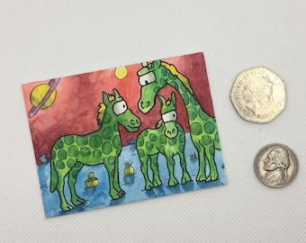 Spotty Horse Aliens - 2.5" X 3.5" - Original ART ACEO Watercolor ...
