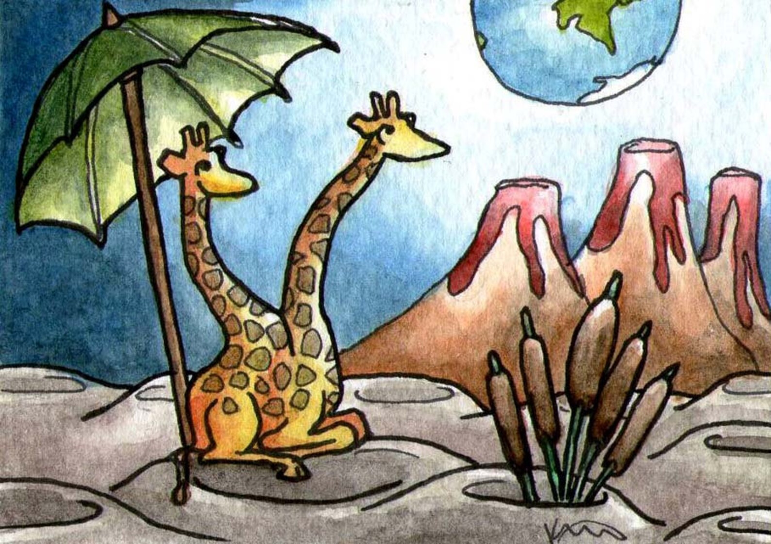 Two Headed Alien Giraffe ACEO 2.5 X 3.5 - Etsy UK