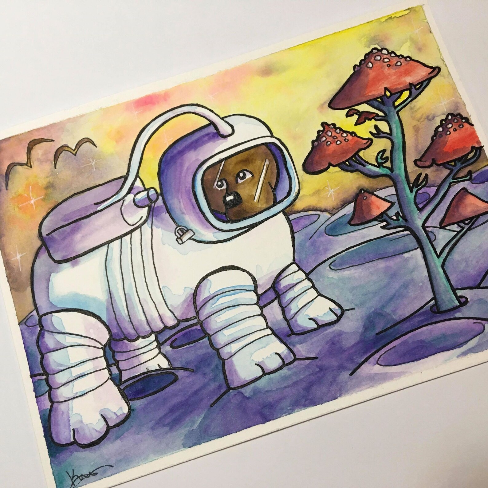 Space Bear Astronaut - 5" X 7" - Original ART Watercolor - Katie Hone ...