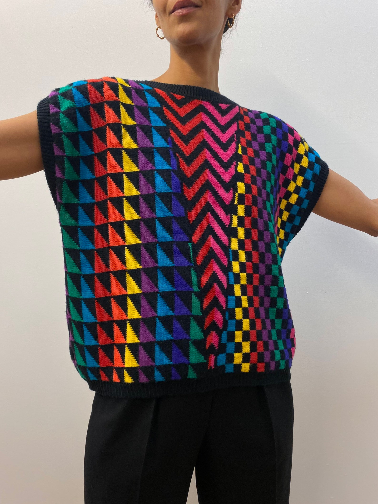 80s Bold Mixed Print Sweater M-XL - Etsy