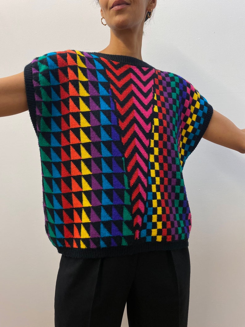 80s Bold Mixed Print Sweater M-XL - Etsy