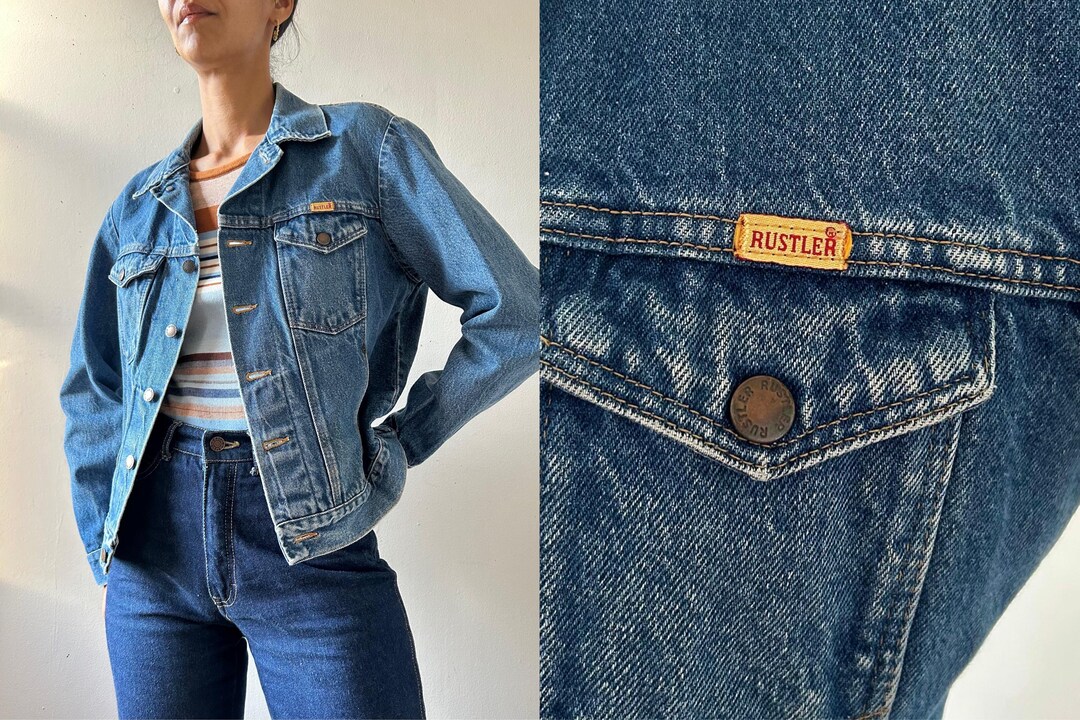 80s Rustler Medium Wash Denim Jacket M - Etsy