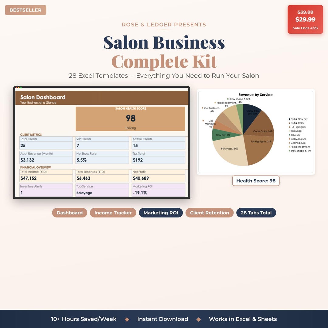 Salon Business Spreadsheet Excel | Hair Stylist Booking Client Tracker ...