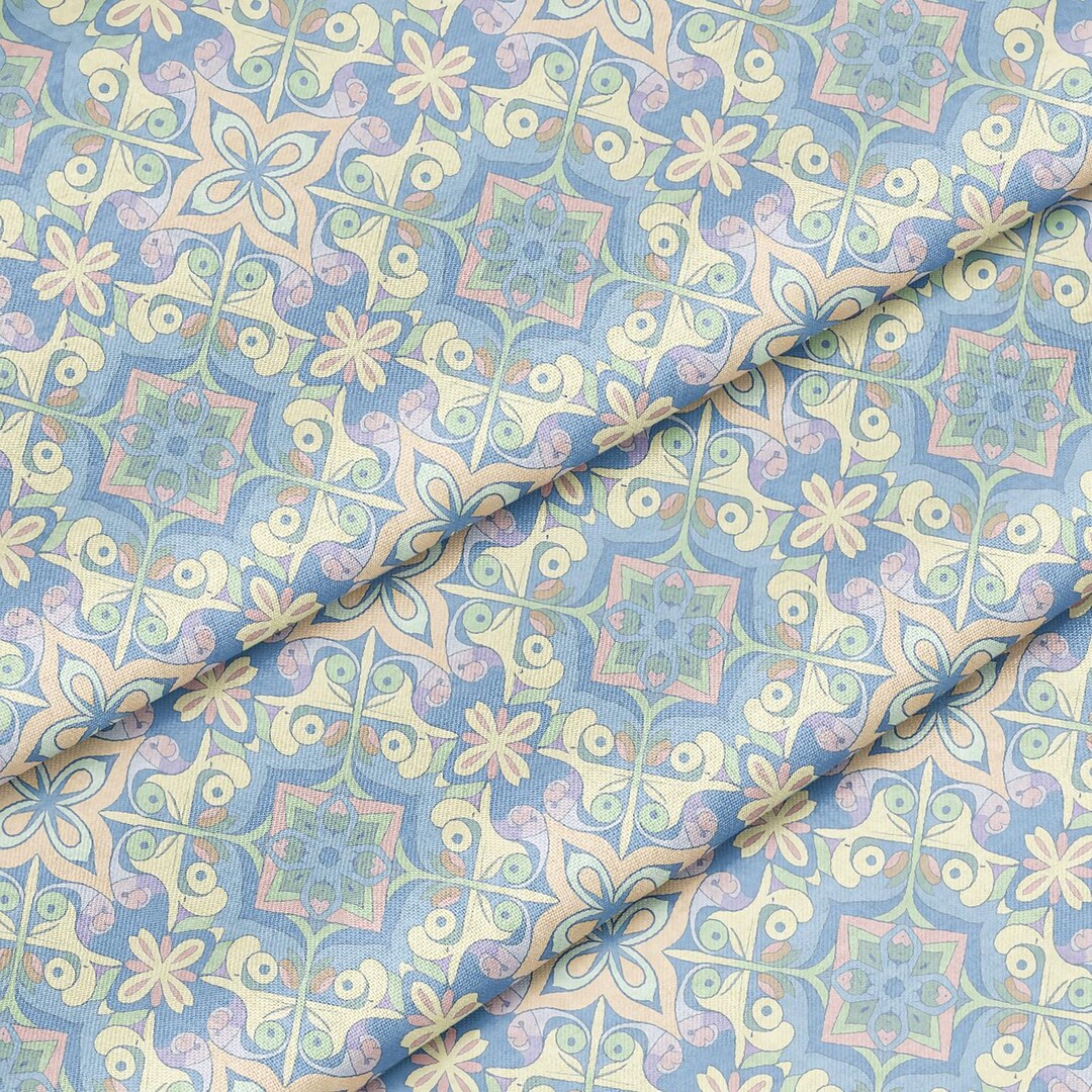 Fabric, Pastel Floral Geometric Pattern, 147 Cm Wide, Polyester, Sold ...