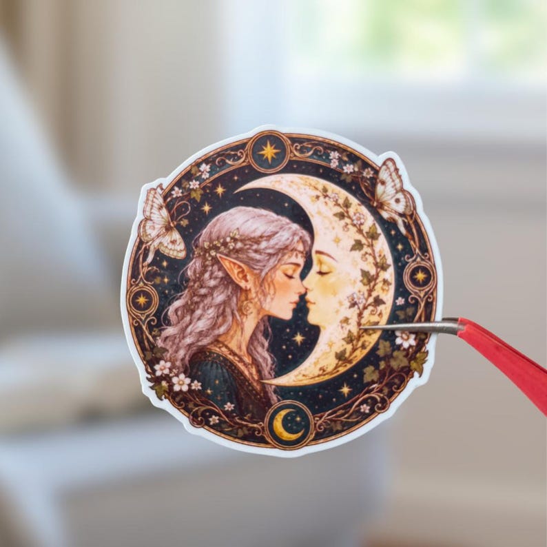 1920s Art Nouveau Woman Kissing Moon Sticker | Vintage Celestial ...