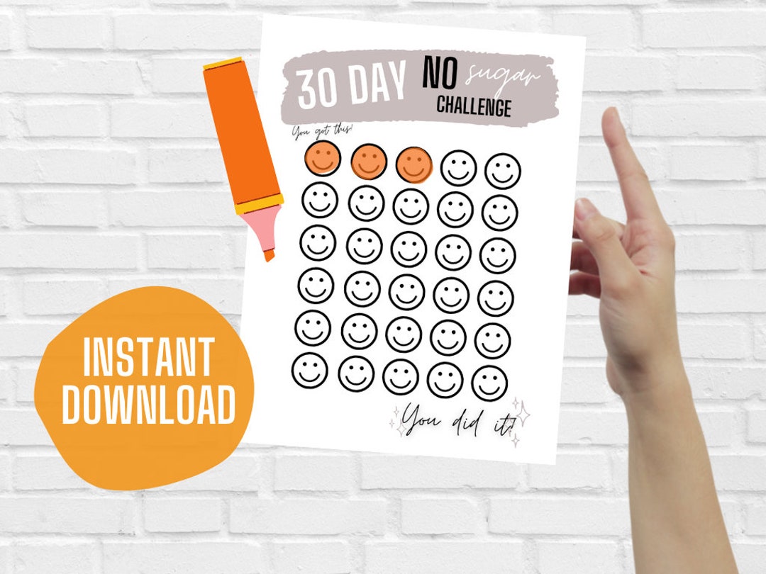 INSTANT DOWNLOAD - PRINTABLE No Sugar Challenge - Sugar Free - No ...