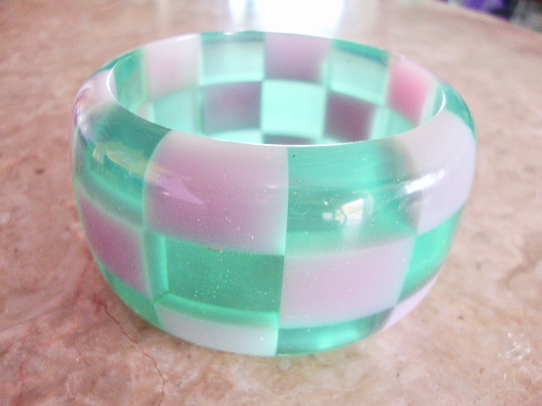 HUGE CHECKERBOARD LAMINATED Hand Made Squares of Teal and Lavender ...