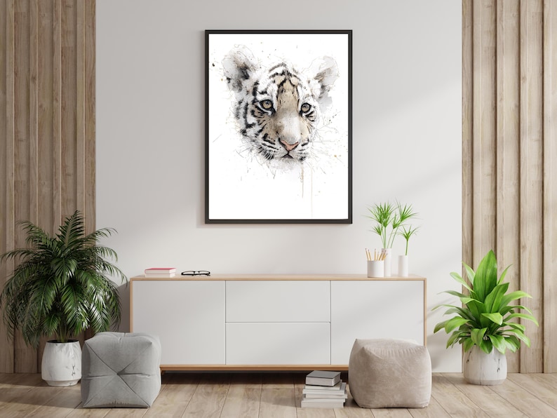 Tiger Cub Watercolor Print, Minimalist Wildlife Safari Nursery Art ...