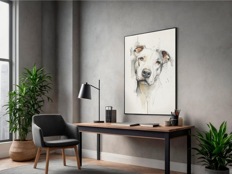 Pitbull Watercolor Portrait, Minimalist Dog Art Print, Rescue Animal ...