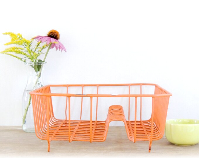 Vintage Dish Drainer Drying Rack Coated Wire Orange Retro Kitchen Decor ...