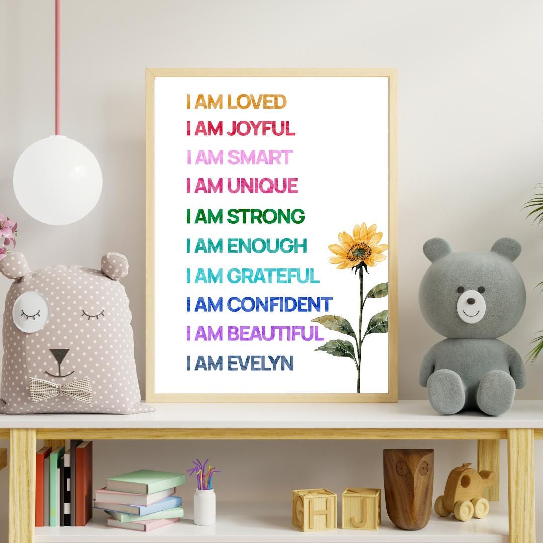 Personalized Affirmation Poster,custom Sunflower Nursery Print, Daily ...