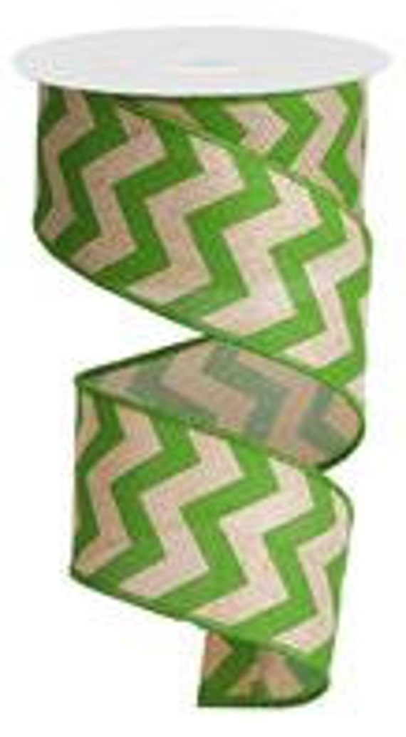Items similar to Lime Green Chevron Faux Burlap Ribbon - Large Print ...