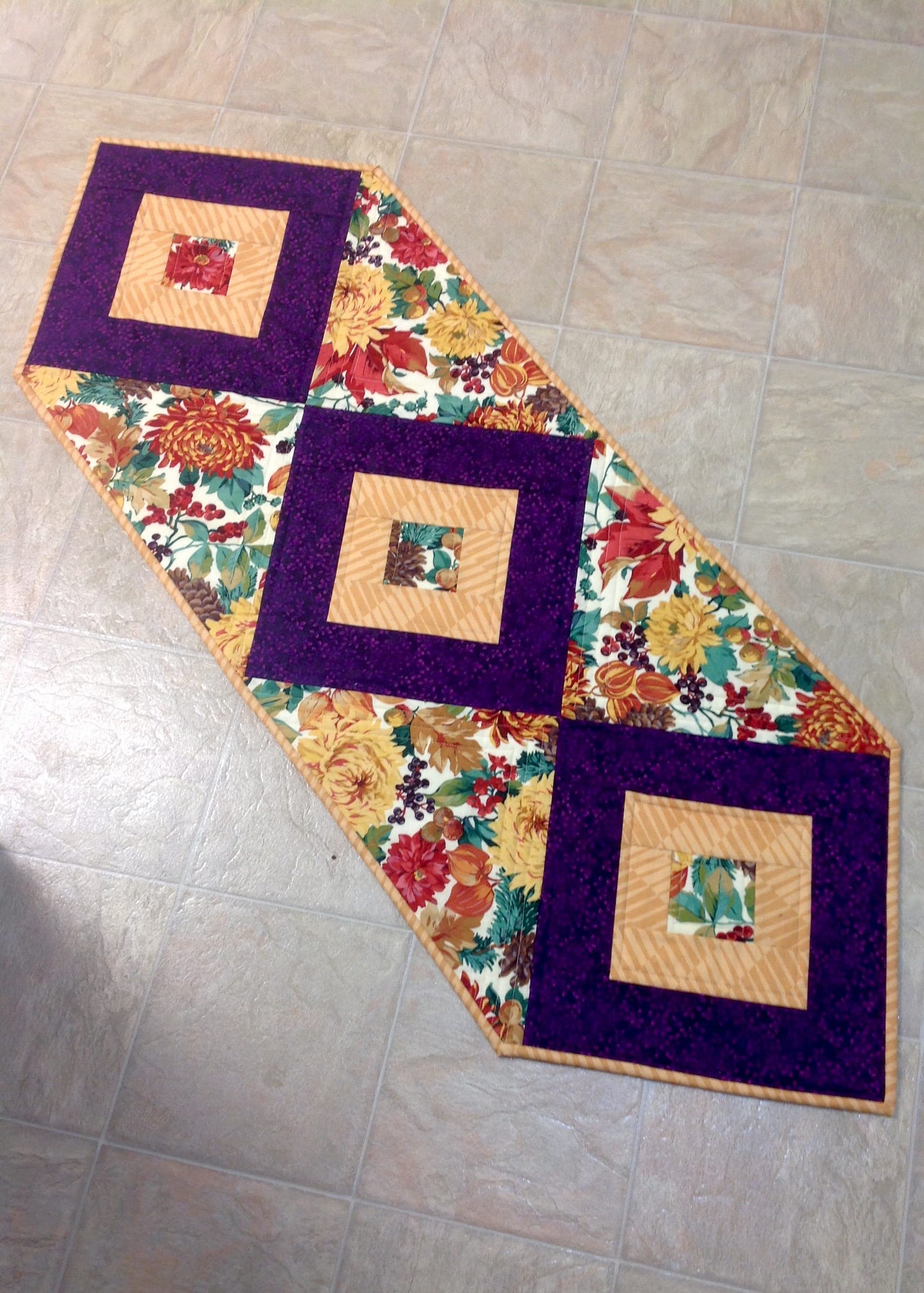 Fall Quilted Table Runner, Fall Floral Runner, Thanksgiving Table ...