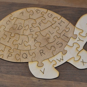 Turtle Alphabet Puzzle With Bag for Storage Handmade Educational Wood ...