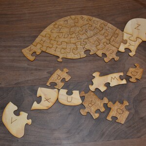 Turtle Alphabet Puzzle With Bag for Storage Handmade Educational Wood ...