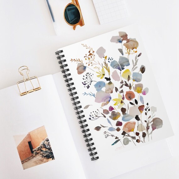 Journal Watercolor Flowers Spiral Notebook Journal Ruled - Etsy