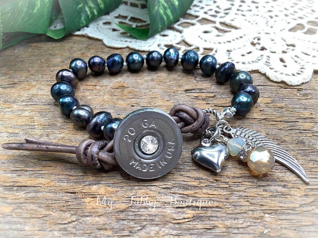 Shotgun Shell Bracelet 20 Gauge Fresh Water Blue Peacock Pearls Hand ...