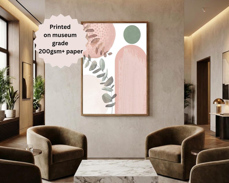 Light Pink Wall Art, Boho Botanical Print, Sage Green Abstract Wall ...
