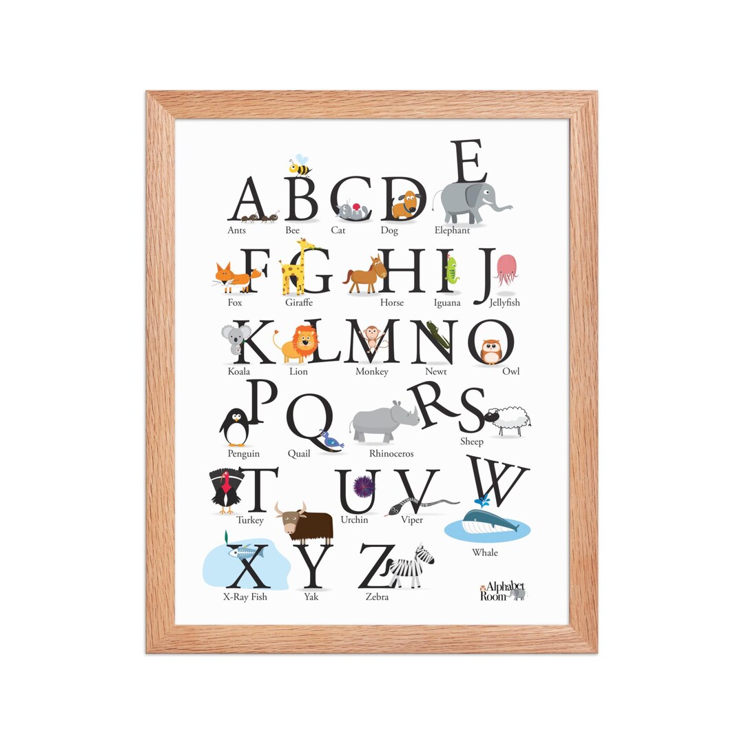 Animal Alphabet Framed Poster for Kids | Ready to Hang Nursery Wall Art ...