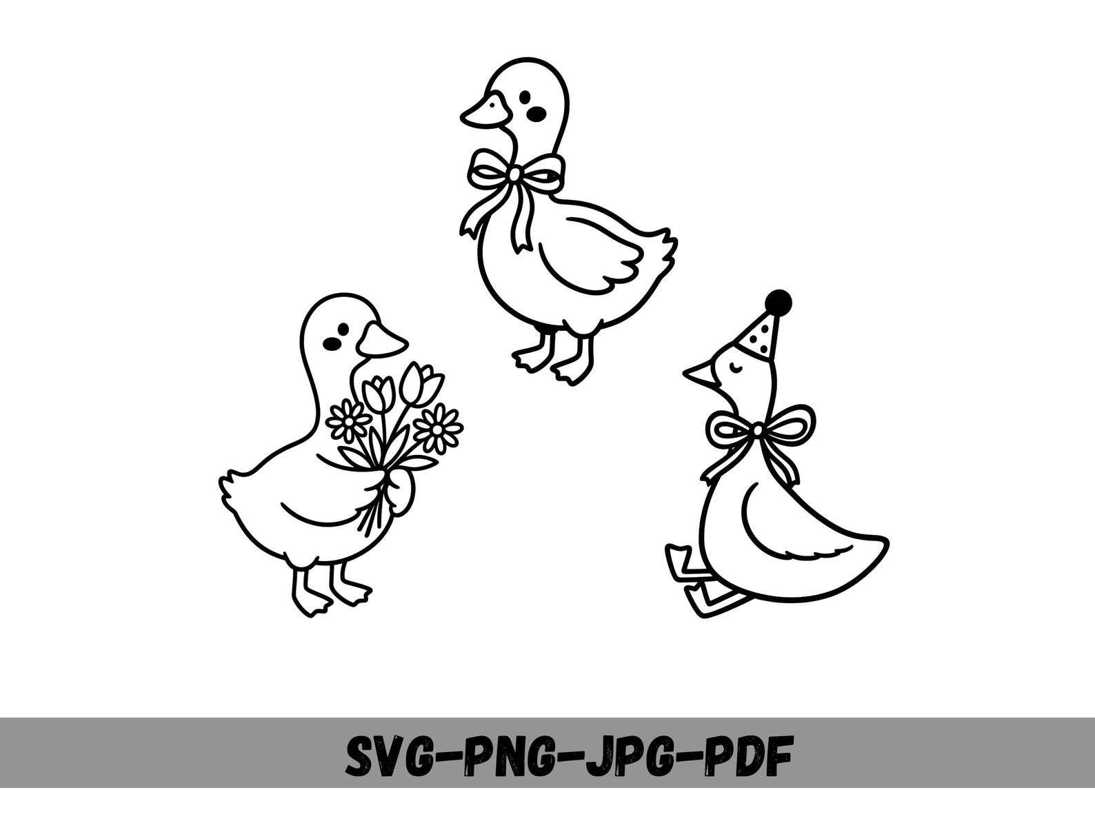 Cute Duck Svg Bundle, Baby Goose Cut File, Spring Floral Duck Png ...