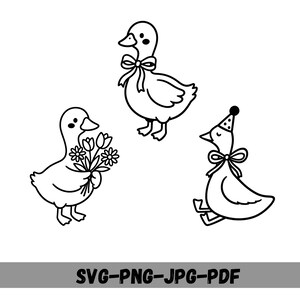 Cute Duck Svg Bundle, Baby Goose Cut File, Spring Floral Duck Png ...
