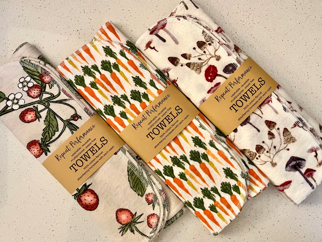 Repeat Performance Reusable Paperless Towels, 100% Cotton Flannel Paper-free Towels, Washable ...